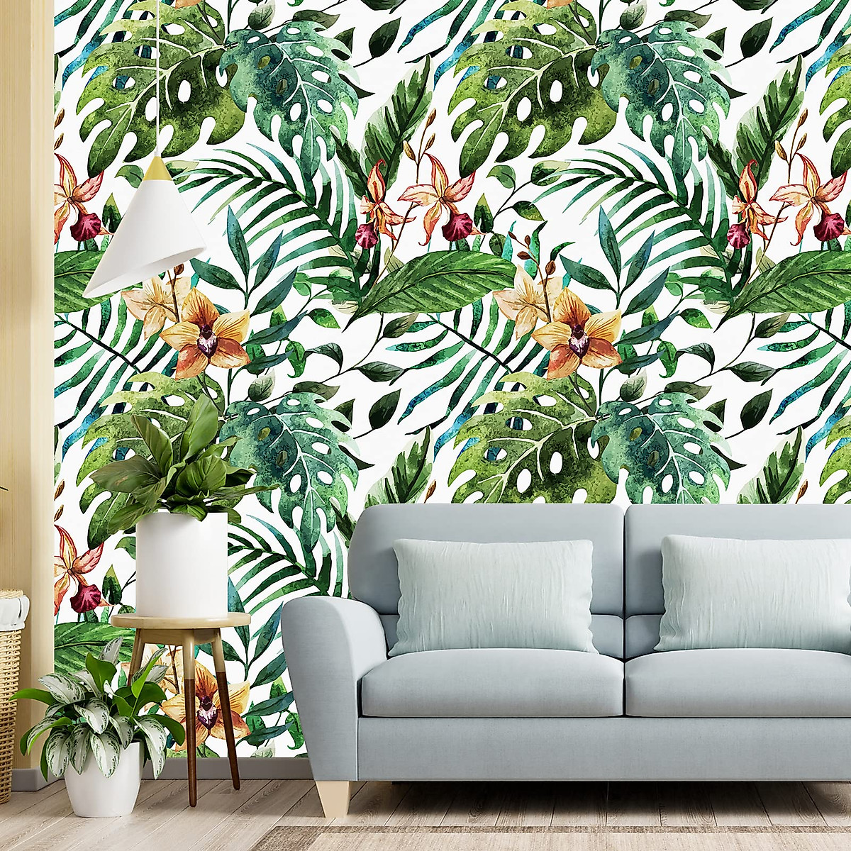 WESTICK Tropical Leaf Wallpaper Peel and Stick Jungle Botanical Wallpaper Palm Tree Tropical Wallpaper Modern Greenery Floral Contact Paper for Walls Bathroom Bedroom Accent Wallpaper 17.75" x 118"