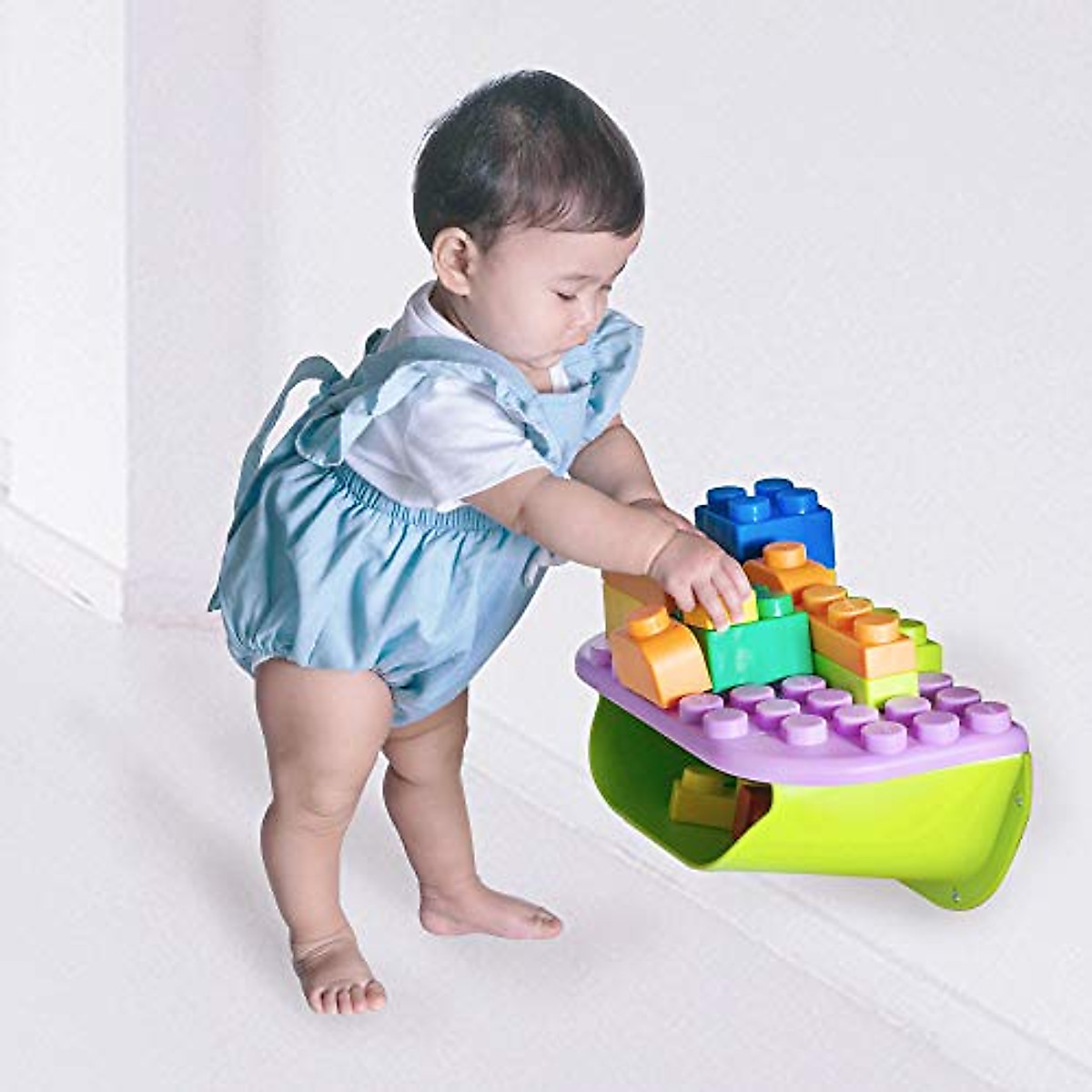 UNiPLAY Building Blocks Daycare Play Shelf with Storage 11 Piece Set, Sensory Toys Storage Bin and Play Shelf for Teething Baby Starter Learning Building Blocks, Ages 3 Months and Up, Purple