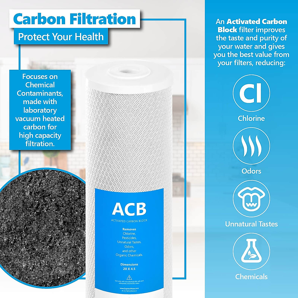 Express Water Whole House 3 Stage Heavy Metal and Anti Scale Water Filter Set - Polyphosphate, Carbon Block, KDF High Capacity Cartridge Filters - 5 Micron 4.5” x 20” inch