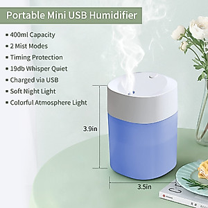 Zqlotxiao Portable Diffuser Humidifier - USB Cute Humidifier, Mini Air Humidifiers, Cool Mist Diffuser for Desk Baby Bedroom, Whisper Quiet & 2 Spray Modes, 400ml Water Tank