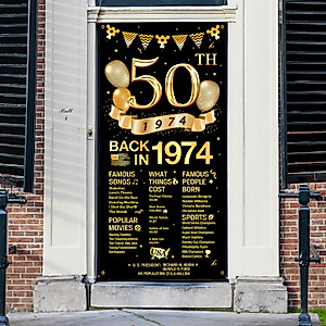 MiCa Direct 50th Birthday Door Cover Banner Decorations, Black Gold Happy 50th Birthday Door Cover Party Supplies, Large Fifty Year Old Birthday Poster Backdrop Sign Decor