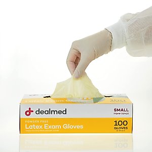 Dealmed Medical Exam Gloves – 100 Count, Cream Color, Small Latex Exam Gloves, Disposable, Professional Grade Latex Gloves, Multi-Purpose Use Medical Gloves for a First Aid Kit and Medical Facilities