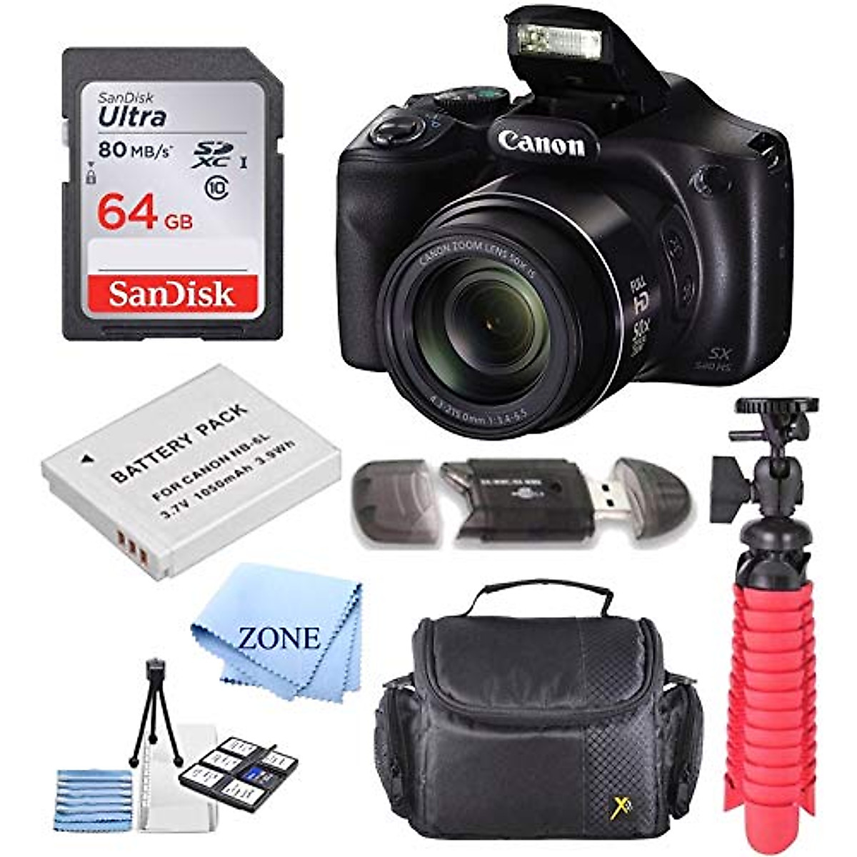 Canon PowerShot SX540 HS 20.3MP Digital Camera with 50x Optical Zoom + 64GB Delux Accessory Bundle