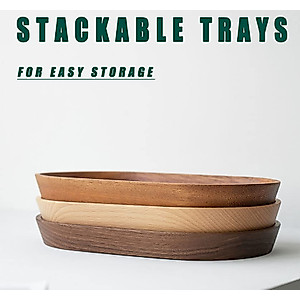 Vandroop Wooden Mini Serving Tray for Parties, Tea&Coffee Table Tray, Small Oval Wood Plate for Fruit&Snacks, Decorative Tray for Jewellery Key Coin, Tray for Bathroom (Beech Wood, 7.8”×4.66”)