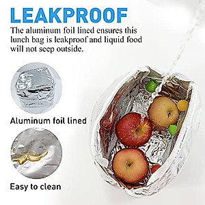 SineGux Cute Lunch Bag, Funny Smiley Reusable Lunch Tote Bag with PU Leather Handles, Insulated Lunch Box Organizer Lunch Containers for Women Men Work Travel Picnic (Pink)