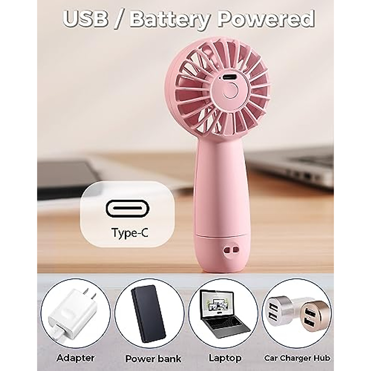 Handheld Fan Mini Portable Fan, 8-25 Hours Personal Hand Held Fan, USB Rechargeable Small Portable Fan, 3 Speeds Battery Operated Pocket Mini Fan, Powerful Makeup Eyelash Fan for Travel Indoor Outdoor