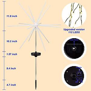 2 Pack Outdoor Home Decor Solar Powered Flowers Firework Lights with Remote Waterproof DIY 14 Copper Wire Dimmable Auto ON-Off 112 LED Lights for Garden Patio Yard Pathway Lawn Party (2, Warm White)