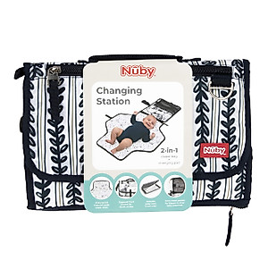 Nuby Portable Baby Changing Pad Station, Quick Wipe Clean Changing Mat with Built-in Pillow, Stripes Print