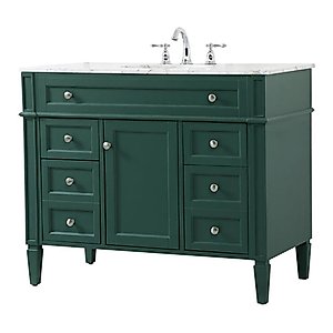 Elegant Decor Park Avenue 42" Metal MDF Marble Single Bathroom Vanity in Green