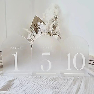 JINMURY Frosted Arch Table Numbers 1-5 with Stands, 5 Pack 5"x7" Frosted Arch Acrylic Table Numbers and Base, Perfect for Wedding Party Event