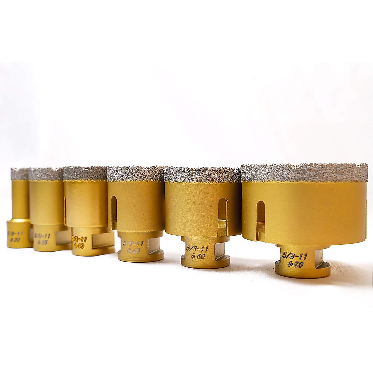 ABLE Vacuum brazed Diamond Dry Drilling bits Core bits with 5/8-11 for Porcelain Tile Granite Marble Stone Masonry Brick Medium Set(20/35/40/43/50/68mm)