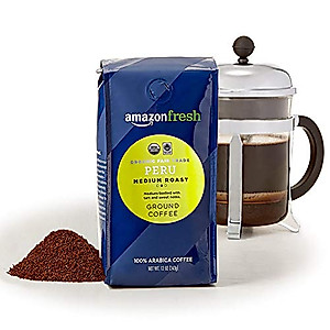 AmazonFresh Organic Fair Trade Peru Ground Coffee, Medium Roast, 12 Ounce