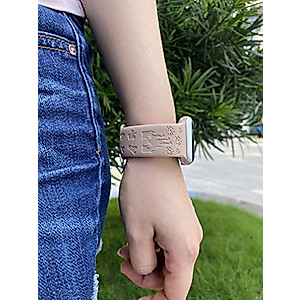 GreeSafety Engraved Sport Strap Compatible with Apple Watch Bands 38mm 40mm 41mm, Women Man Girl Cute Soft Silicone Wristband Replacement Series 7 6 5 4 3 2 1 SE (Pink Sand, 38/40/41mm)