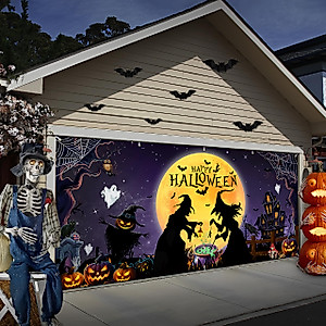 Large Halloween Garage Door Cover Garage Door Decoration Backdrop Party Background Wall Banner for Outdoor Halloween Themed Party Decoration 6 x 13 Ft (Backdrop-01)