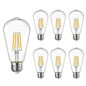 CXLHO 6 Packs ST58 LED Edison Bulbs, 4 Watt Vintage Light Bulbs Equivalent to 40 Watts, 2700K Warm White Antique Decorative Light Bulbs, 90+ CRI, 480 Lumens E26 Base LED Bulbs, Clear Glass, Dimmable