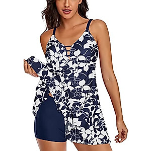 Omichic Womens Tummy Control Swimderss Two Piece Tankini Swimsuits Flowy Bikini Bathing Suits Tank Top with Boyshorts Swimwear