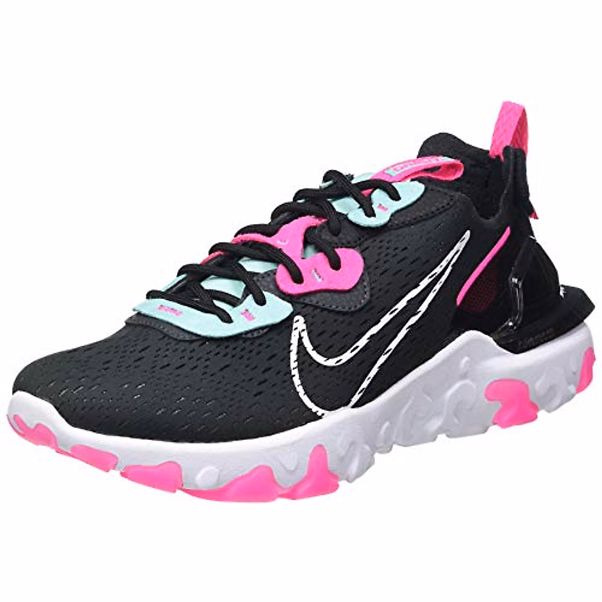 NIKE Women's NSW React Vision Running Shoe, Dk Smoke Grey White Pink Blast Tropical Twist Black, 7.5