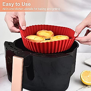 2-Pack 7.2 inch Air Fryer Silicone Liner Silicone Air Fryer Basket Heat Resistant, Reusable Air fryers Silicone Pot Round - Food Safe Air fryer Oven Accessories (Red+Pink)