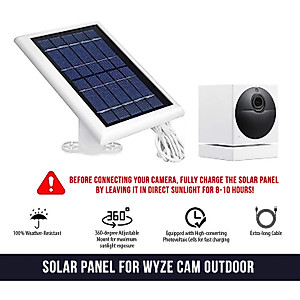 Wasserstein Solar Panel Compatible with Wyze Cam Outdoor - Power Your Surveillance Camera continuously with 2W 5V Charging (2-Pack, White) (Wyze Cam Outdoor NOT Included)