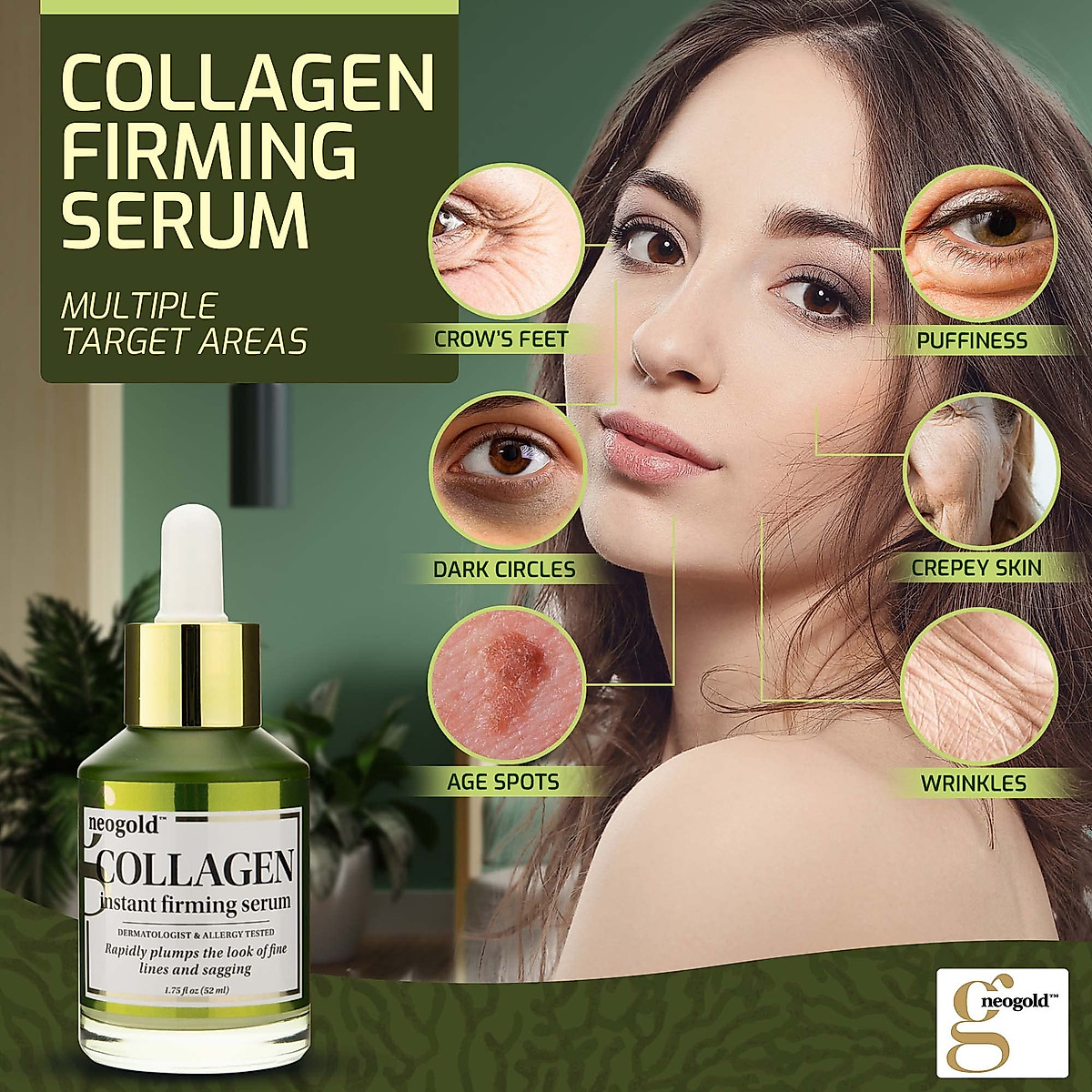 Neogold Collagen Serum For Face | Collagen Face Serum For Skin Tightening Helps Lift, Plump, & Firm Sagging Skin | Serums For Skin Care | Anti Wrinkle Boost, Fragrance Free, 1.75 Fl Oz