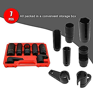7PCS Oxygen Sensor Socket 22mm (7/8 in), 27mm, 29mm fits All Vehicle O2 Removal and Installation Universal Puller and Removal Tool
