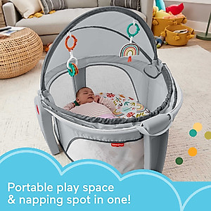 Fisher-Price Portable Baby Bassinet and Travel Play Area with 2 Toys, Indoor or Outdoor Use, On-The-Go Baby Dome, Whimsical Forest, HMV24