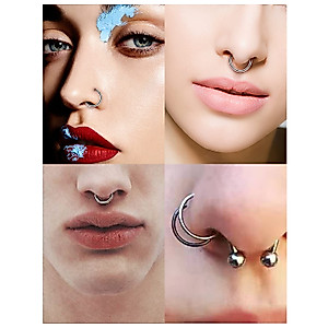 Xnsjeyy 14G Stainless Steel Nose Rings Hoops Hinged Clicker Septum Ring Lip Ring Cartilage Tragus Earrings Body Piercing Jewelry for Women Silver