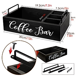 Coffee Station Organizer Wooden Coffee Bar Organizer for Countertop, Coffee Bar Accessories Organizer Farmhouse Kcup Coffee Pod Holder Storage Basket with Handle - Black