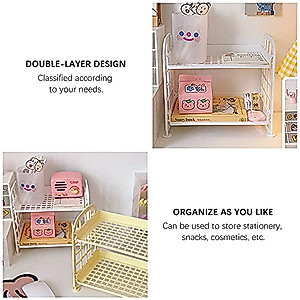 QUMENEY Desktop Rack Cosmetic Stationery Storage Holder, 2-Tier Multifunctional Plastic Shelf Makeup Organizer for Skincare Office Kitchen Bedroom Bathroom Home (Pink)