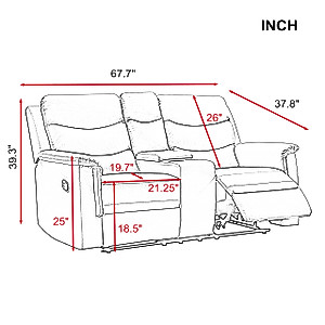 Faxu Leather Love Seat Recliners, Manual Double Reclining Loveseat Sofa, Home Theater Seating with Storage Console, Wall Hug RV Couch with Cup Holders for Living Room Furniture Sets