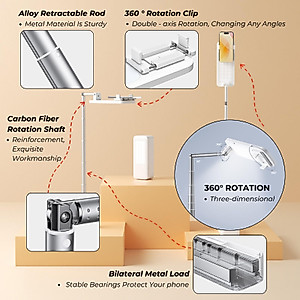 beyonday Foldable Phone Holder for Recording, Selfie Stand with Rechargeable LED Light&Wireless Remote Control 360° Rotatable Retractable Phone Stand for Video Recording/Live Streaming/Online Teaching