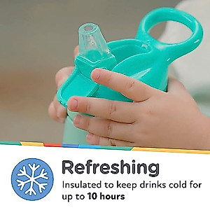 Nuby Thirsty Kids No Spill Flip-It Reflex Stainless Steel Travel Cup or Water Bottle - 10 Oz - 18+ Months - Aqua Mint