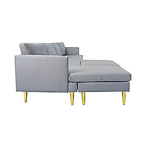 KoiHome Convertible Sectional Handrail, 6-Seater Sleeper Sofa Couch with Metal Gold Conical Legs, Modern Home Furniture for Living, Bedroom,Office,Waiting Room, Polyester, Light Grey