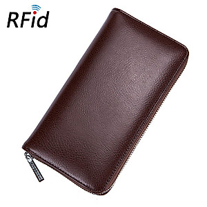 HMBON Leather Organ Card Long Wallet RFID Blocking Multi-card Multi-function Men And Women Large-capacity Business Card Package (Coffee)
