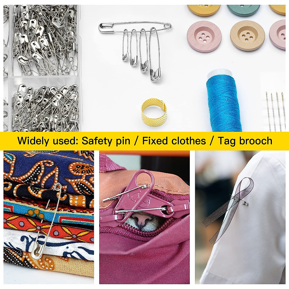 Crafare 280 Pack 1-2.2 inch Safety Pins Rust-Resistant Nickel Plated Steel Sharp Edge for Clothes, Sewing, Arts & Craft