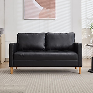 TYBOATLE 57" Sofa Couch, Black Faux Leather Modern Loveseat for Living Room, Tufted Mini Sofa, Comfy Office 2 Seat Love Seats, Small Couches for Small Space