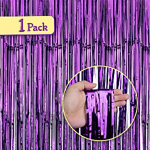 Mr. Pen- Metallic Foil Curtains, Purple Backdrop, 3.3 x 8.3ft, Purple Tinsel Backdrop, Foil Fringe Curtains Party Decorations, Tinsel Curtain Backdrop, Foil Curtain Backdrop, Birthday Door Decoration