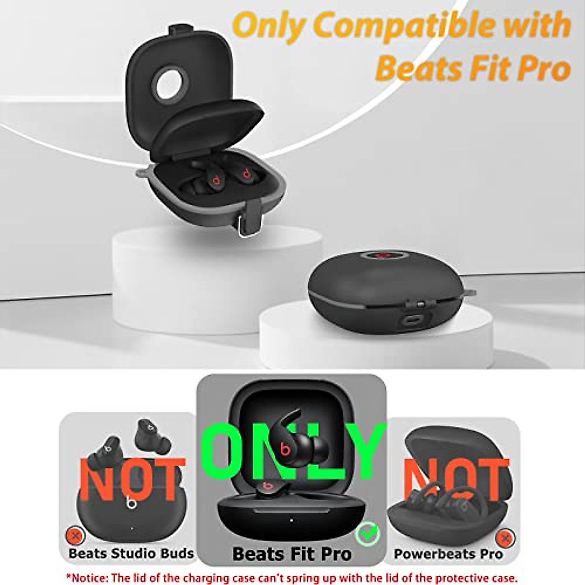 [Upgrade Lock] Case for Beats Fit Pro 2021 Earbuds Armor Shockproof Protective with Anti-Lost Lanyard Keychain (Black)