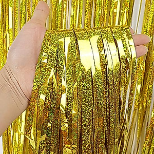 Gold Foil Fringe Curtains Tinsel Backdrop Birthday Decorations, 3.28 * 8.2ft, Photo Booth Props Gold Sparkle Party Suppliers for Engagement, Bachelorette Party, Christmas, New Year