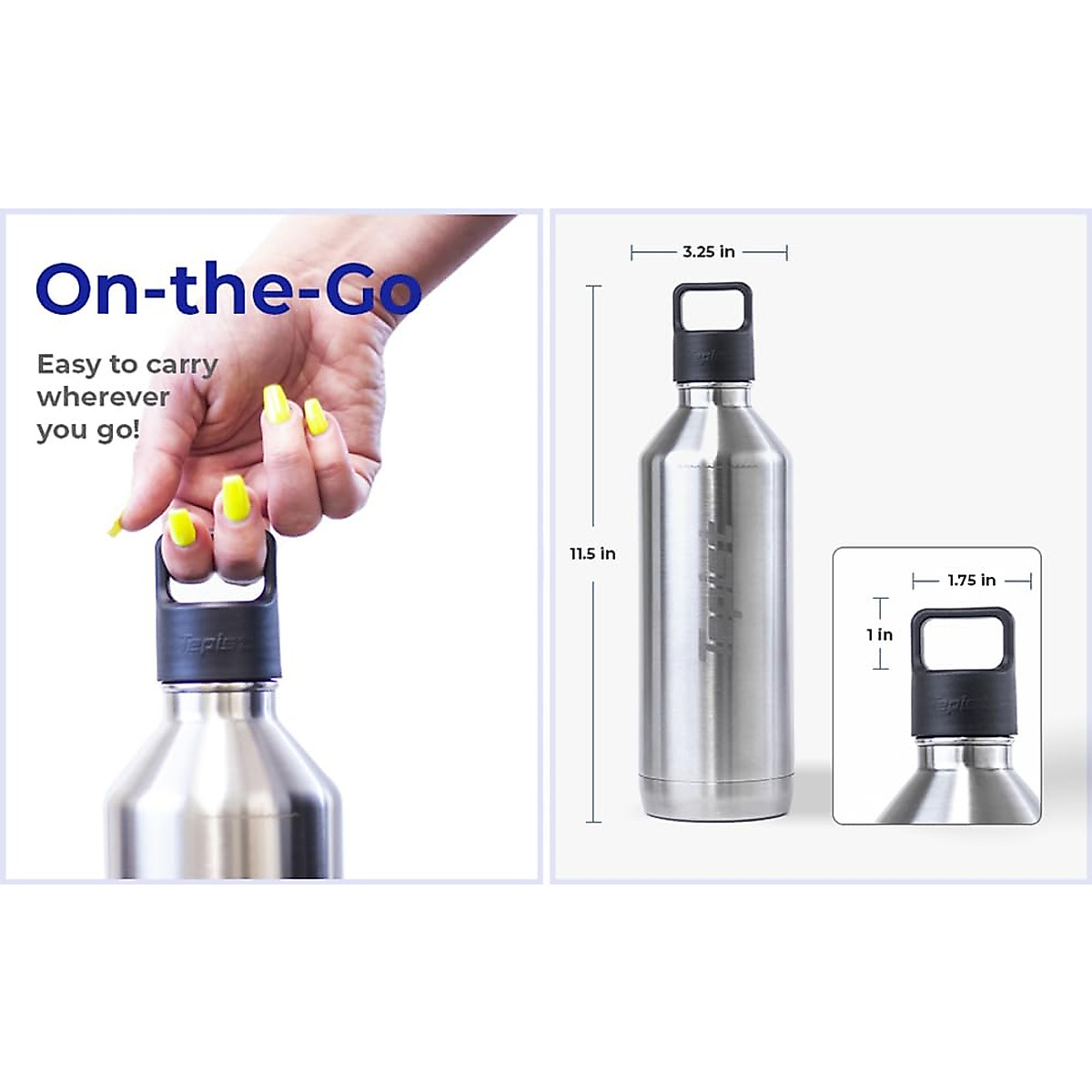 Tepist ThirtyO 30oz Stainless Steel Bottle Compatible with Sodastream Machines – Silver - Vacuum Sealed - Double Walled - Leak-Proof - Easy to Carry - Reusable Bottle