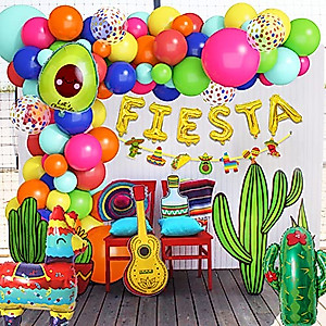 Amandir Fiesta Mexican Party Decorations 115Pcs Fiesta Balloon Garland Arch Kit Fiesta Party Banner Cactus Llama Avocado Foil Balloons Cinco De Mayo Taco Coco Baby Shower Birthday Carnival Party Decor