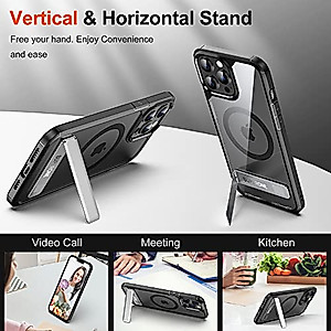 SUPERONE Defender Mag Safe Case for iPhone 13 Pro Max with Stand, [Magnetic Strength Enhanced] [Anti-Yellowing] [Military Grade Protection] Shockproof Slim Protective Phone Case 6.7 inch, Black