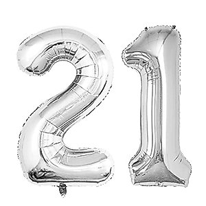 GOER 42 Inch Silver Number 12 Number 21 Balloon,Jumbo Foil Helium Balloons for 12th 21st Birthday Party Decorations Anniversary Event