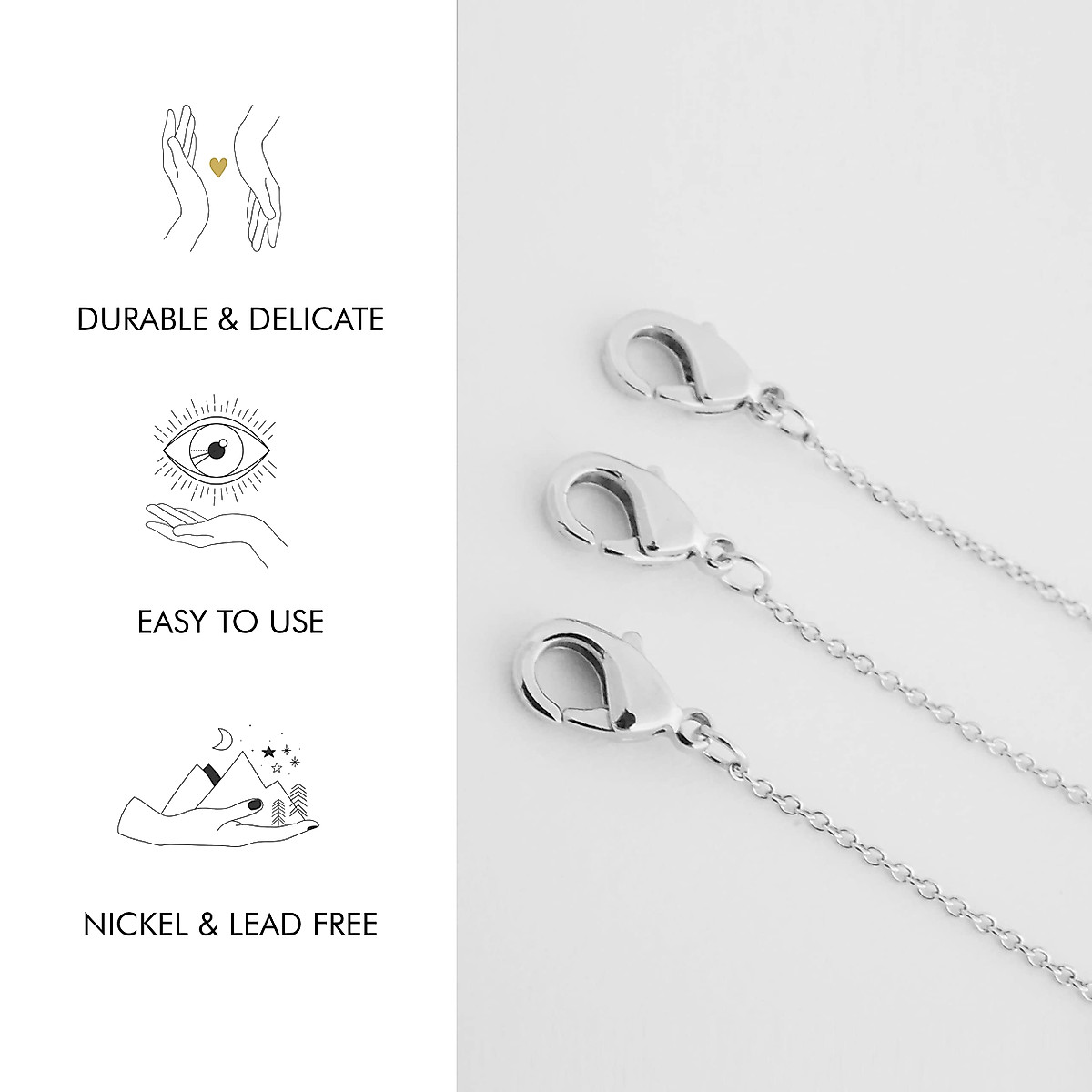 Honeycat Necklace & Bracelet Jewelry Extender Set 1", 3", 5" or 2", 4" 6" in Gold, Rose Gold, or Silver | (Silver 2/4/6)