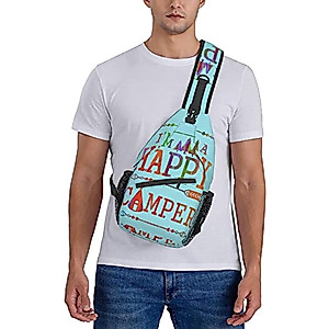 Stylish Chest Sling Bag Camping Mountain Happy Camper Sky Blue,Crossbody Shoulder Backpack Adjustable Chest Bag Lightweight Casual Daypack for Men Women Outdoor Sports Biking Climbing Shopping