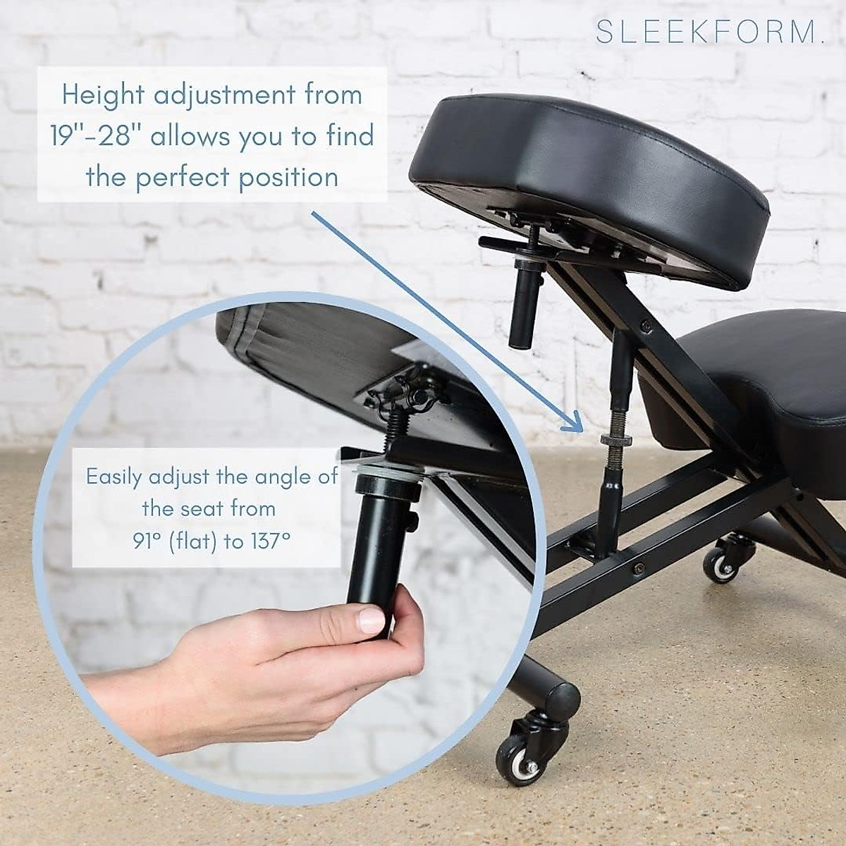 Sleekform Ergonomic Kneeling Chair - Adjustable Seat Angle and Height - Ergonomic Posture Kneeling Stool Chairs for Office and Home - Thick Comfortable Cushions, Wheels