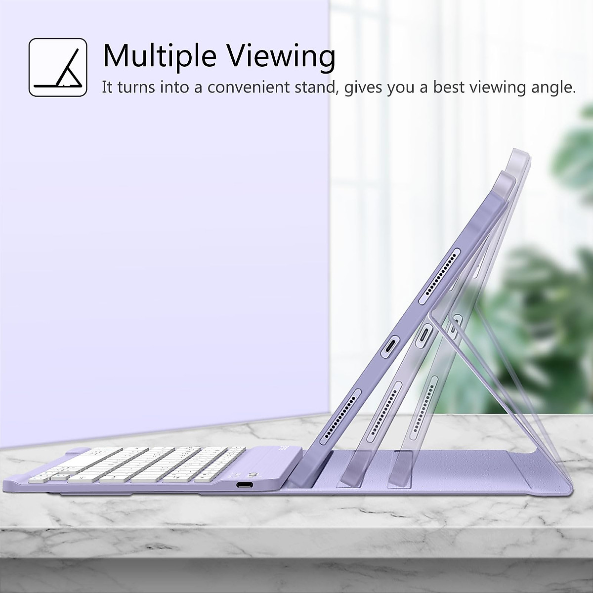 Fintie Keyboard Case for iPad Air 11-inch M2 (2024), iPad Air 5th Generation (2022) / iPad Air 4th Gen 10.9" - Soft TPU Back Cover w/Magnetically Detachable Bluetooth Keyboard, Lilac Purple