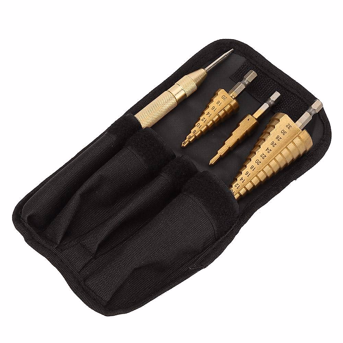 Drill Bits with Automatic Punch, 3pcs Step Drill Bits 4-12/4-20/4-32 with Hexagonal Handle, High Speed Steel and, Good Wear Resistance