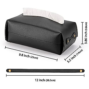 HELMDY Tissue Box Cover Rectangular: Modern Decorative PU Leather Tissue Box Organizer Holder 9.84"X5.51"X3.86" for Bathroom Vanity Countertop & Night Stands & Office Desk & Car (Black)