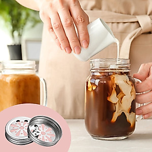 16 Pcs Daisy Mason Can Jar Lids Regular Mouth Jar with Lids Flower Canning Lids for Mason Canning Regular Jar Split-Type Canning Lids Rustproof Daisy Cut with Straw Hole for Mason, Ball, Canning Jar
